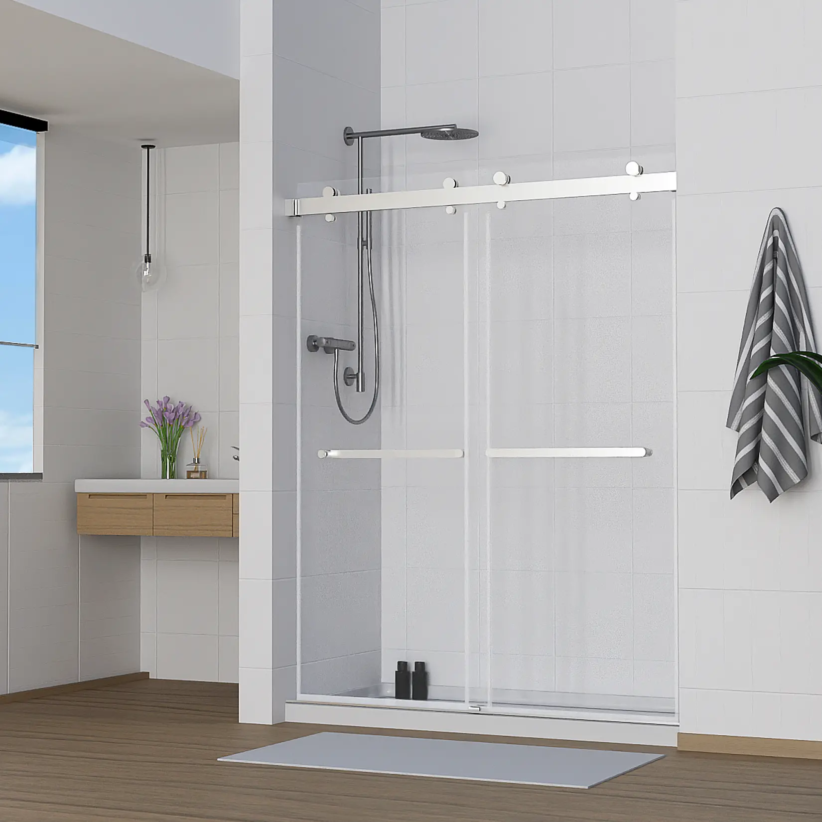 ROME Frameless Stainless Steel Bypass Sliding Chrome Shower Door