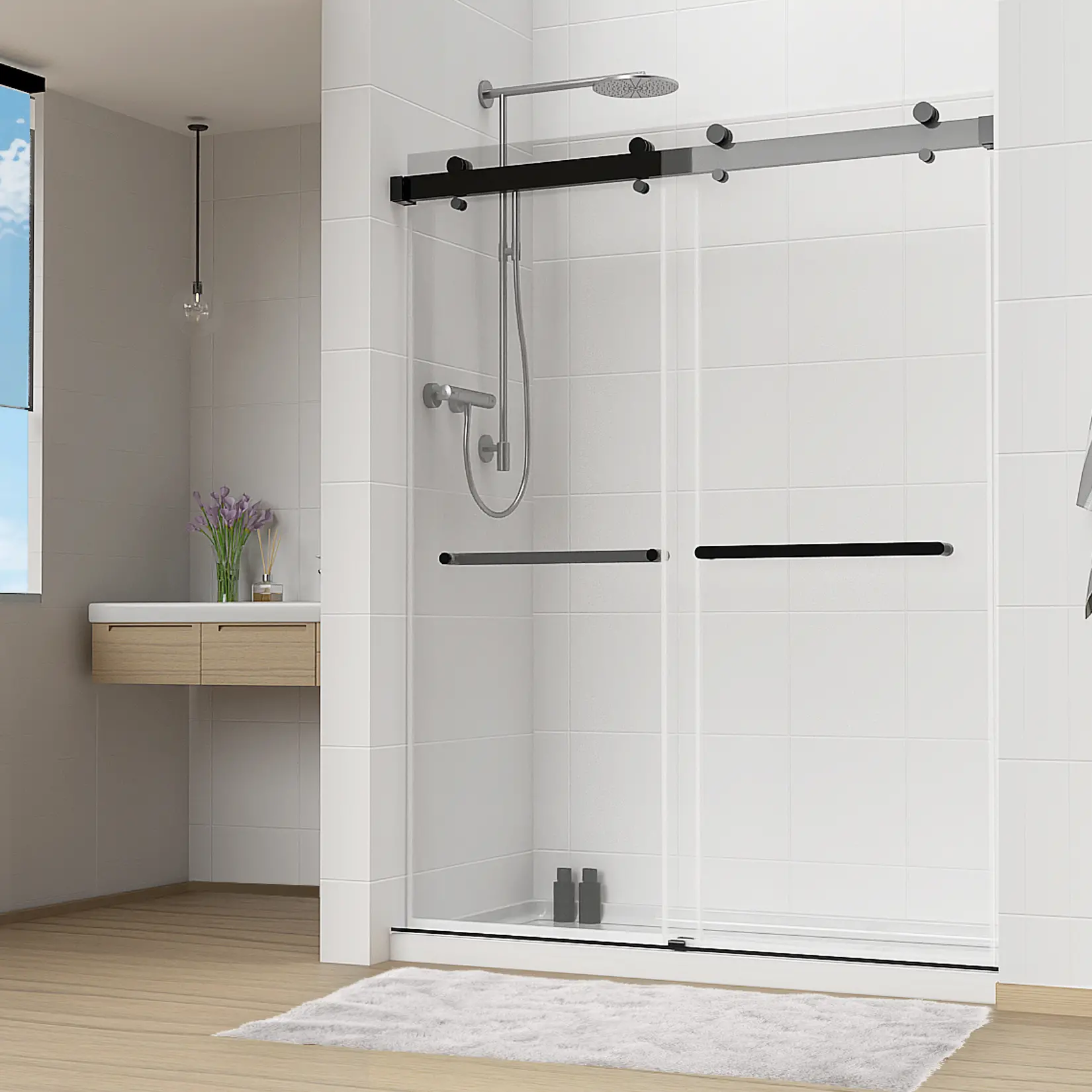 Rome Frameless Stainless Steel Bypass Sliding Matte Black Shower Door