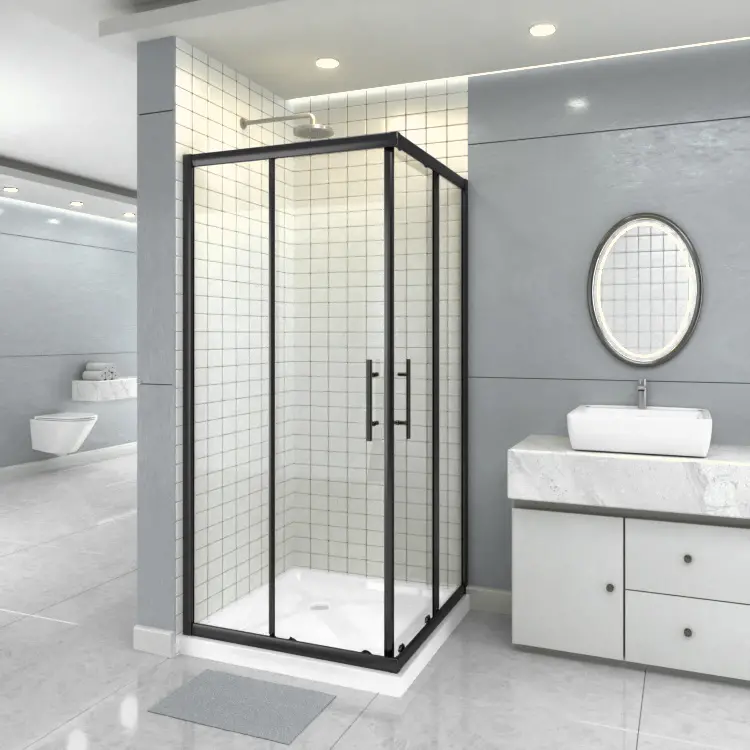 Framed Aluminum Double Sliding Corner Square Shower Enclousre CT1142