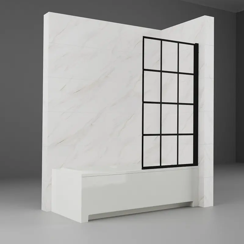 European Style Matte Black Grid Frame Shower Partition Bathroom Bathtub ...
