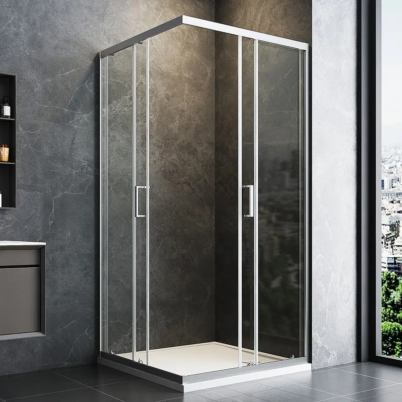 Hotel Aluminum Frame Square Double Sliding Shower Door Walk In Tempered ...