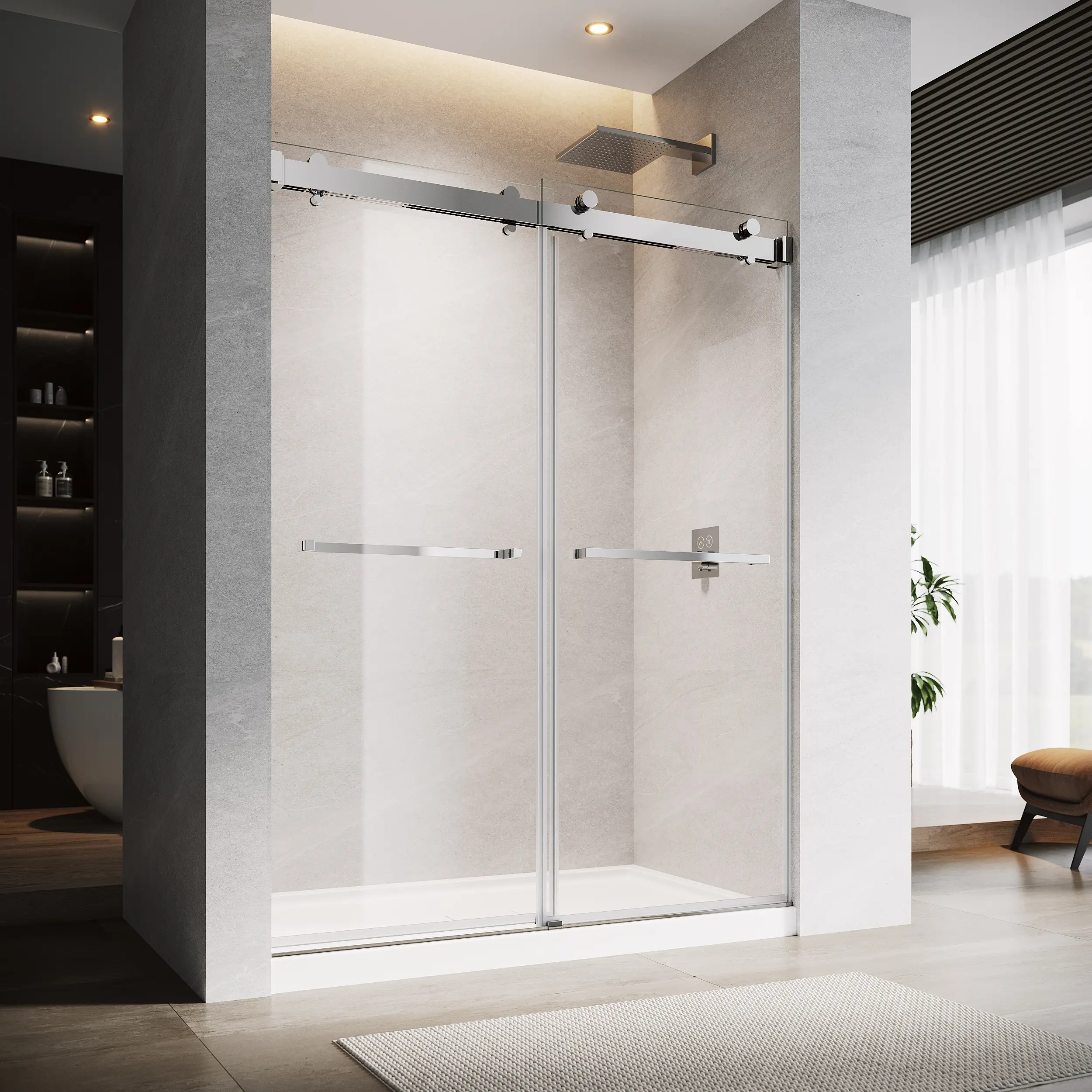 Chrome Stainless Steel Hardware Straight Bypass Double Sliding ...