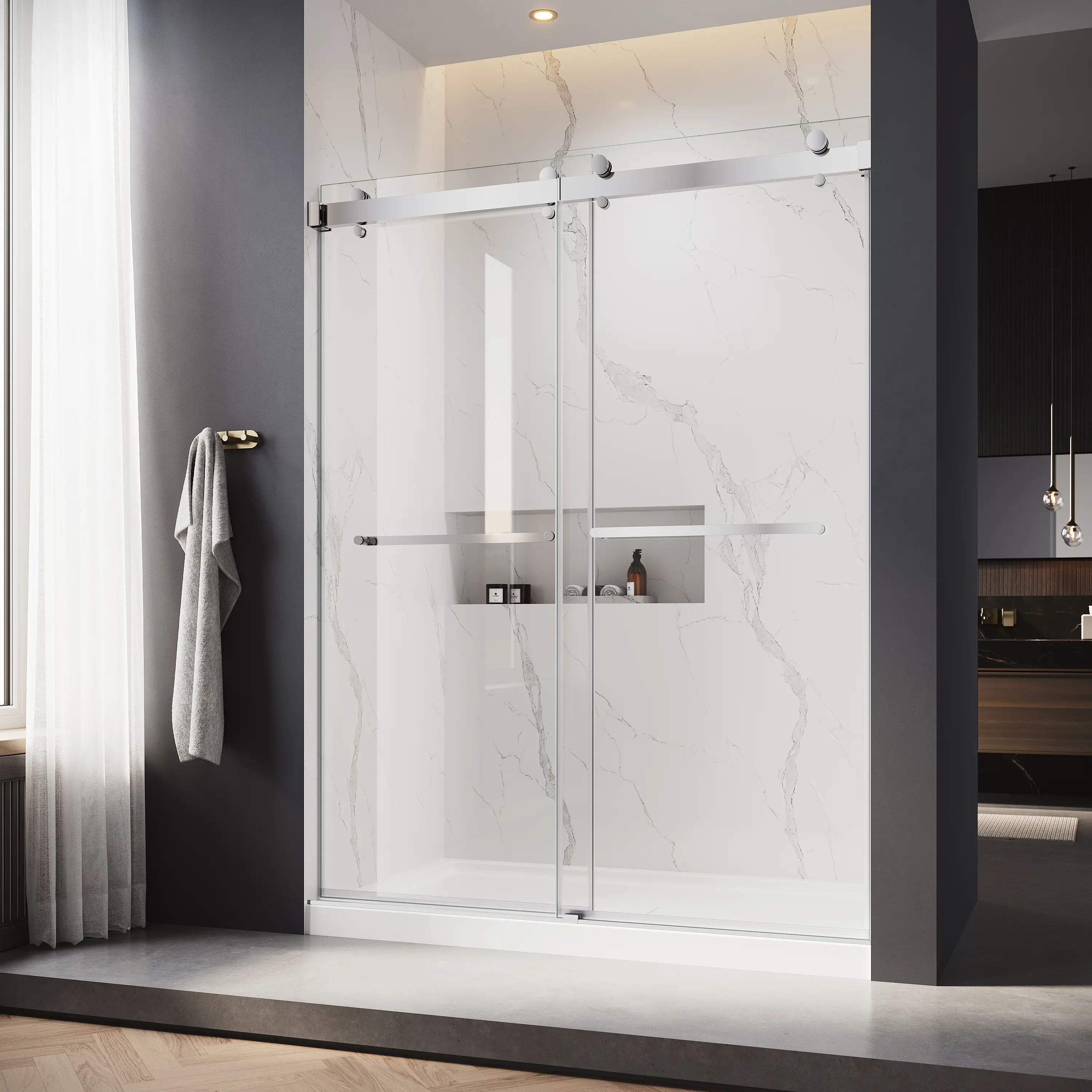 10mm Tempered Glass Double Sliding Shower Enclosure Chrome Stainless ...