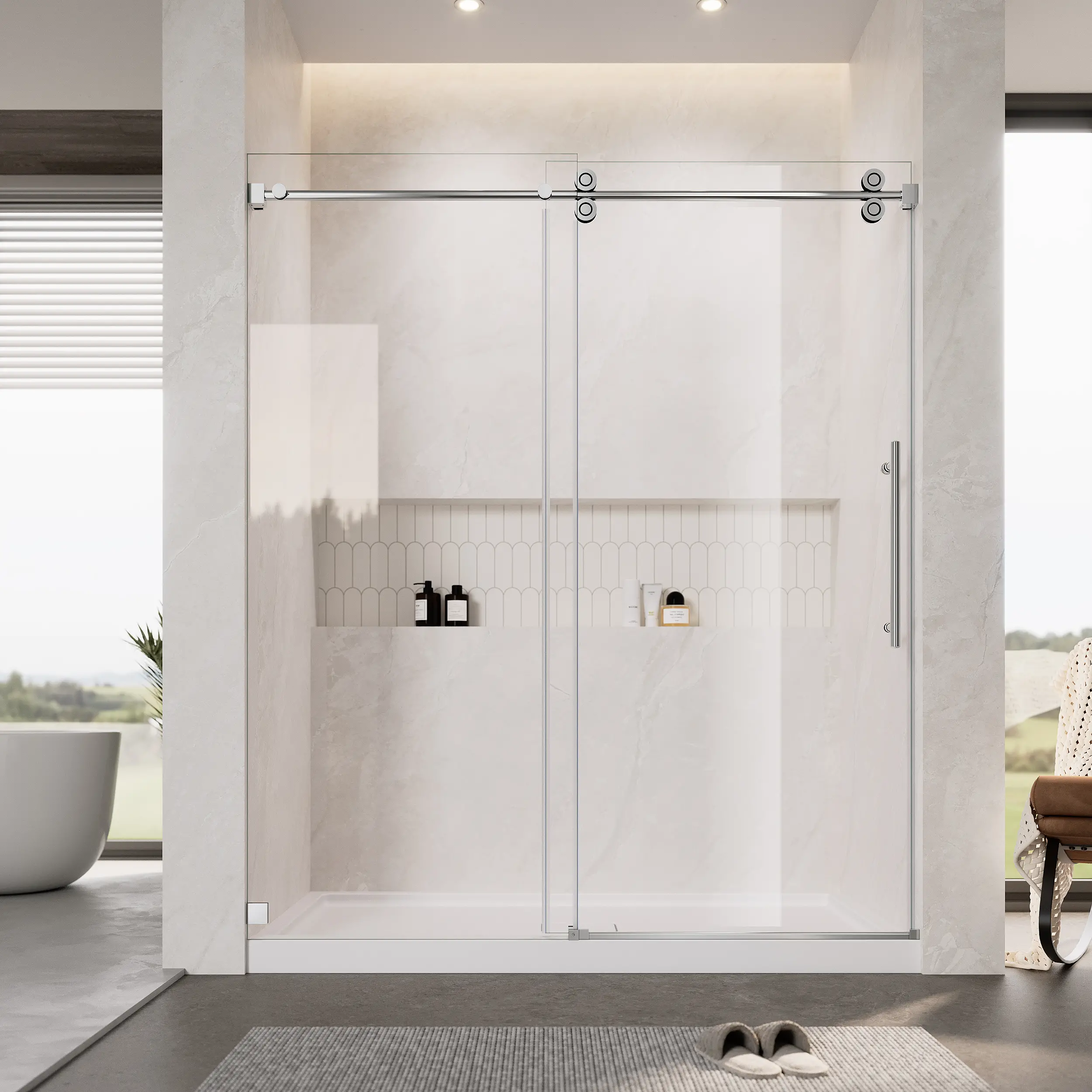Bathroom Walk in 10mm Tempered Glass Frameless Single Sliding Door ...