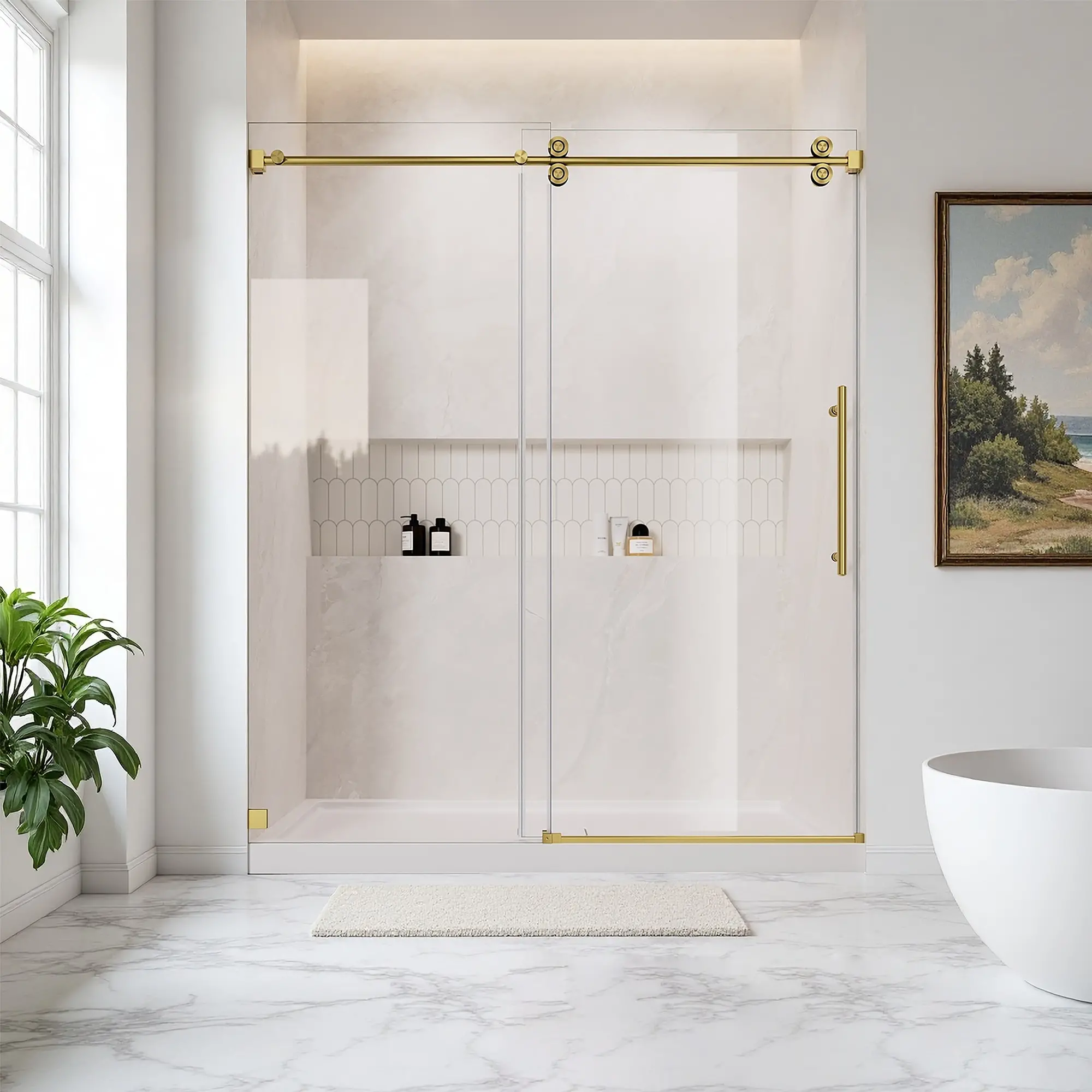 Luxury Gold Stainless Steel Hardware Single Sliding Door Frameless 10mm ...