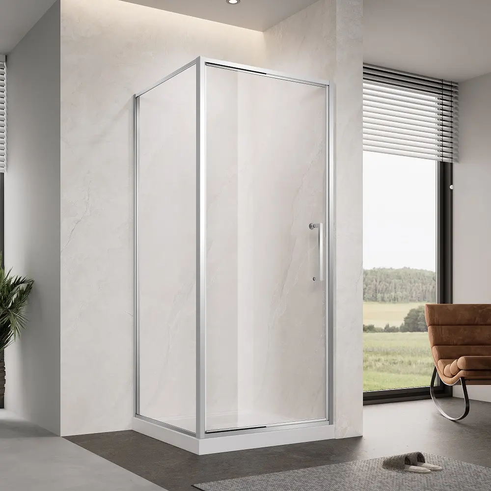 Chrome Aluminum Frame Tempered Glass Square Shower Room Inner Folding ...