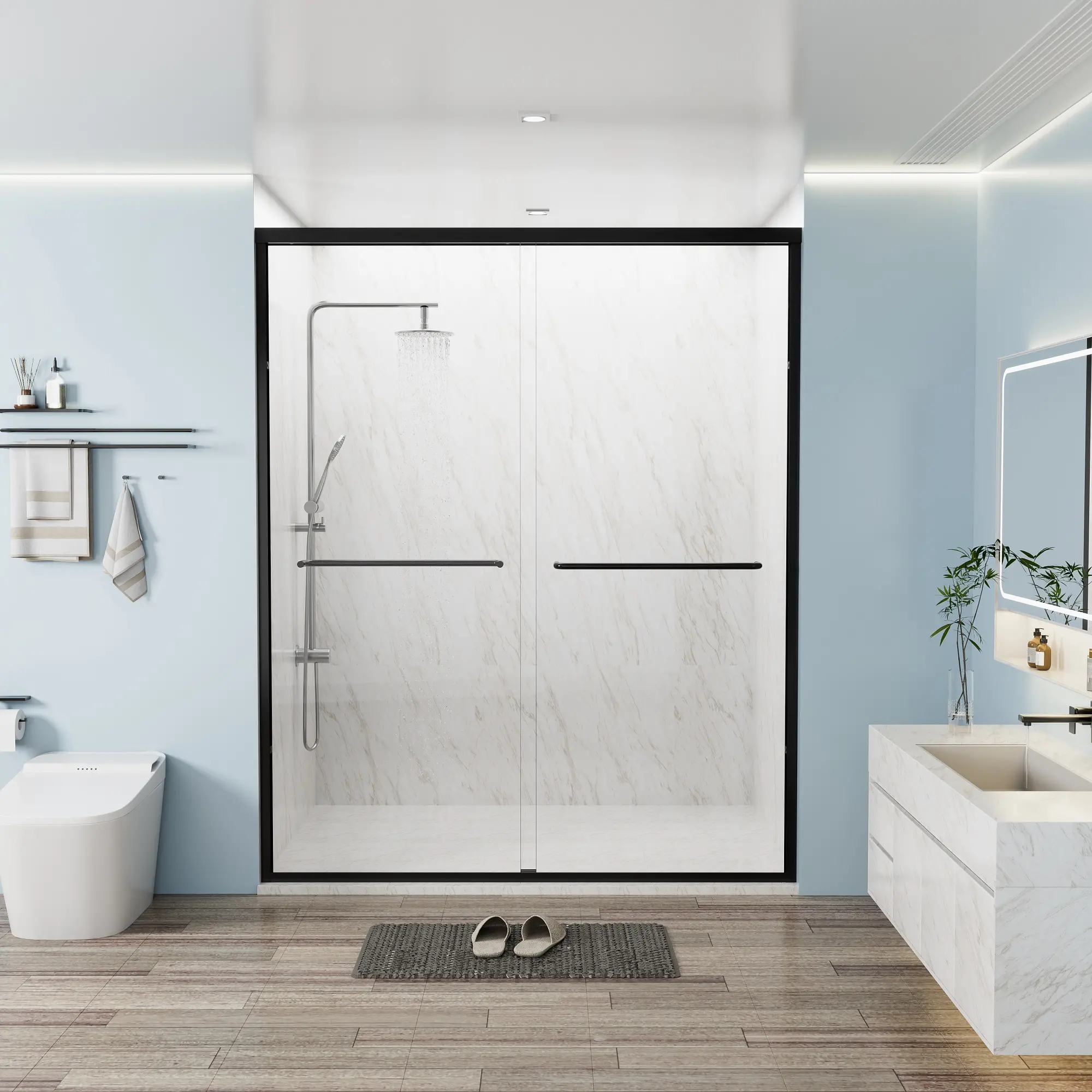 6mm Tempered Glass Stainless Steel Hardware with Frame Bypass Double ...